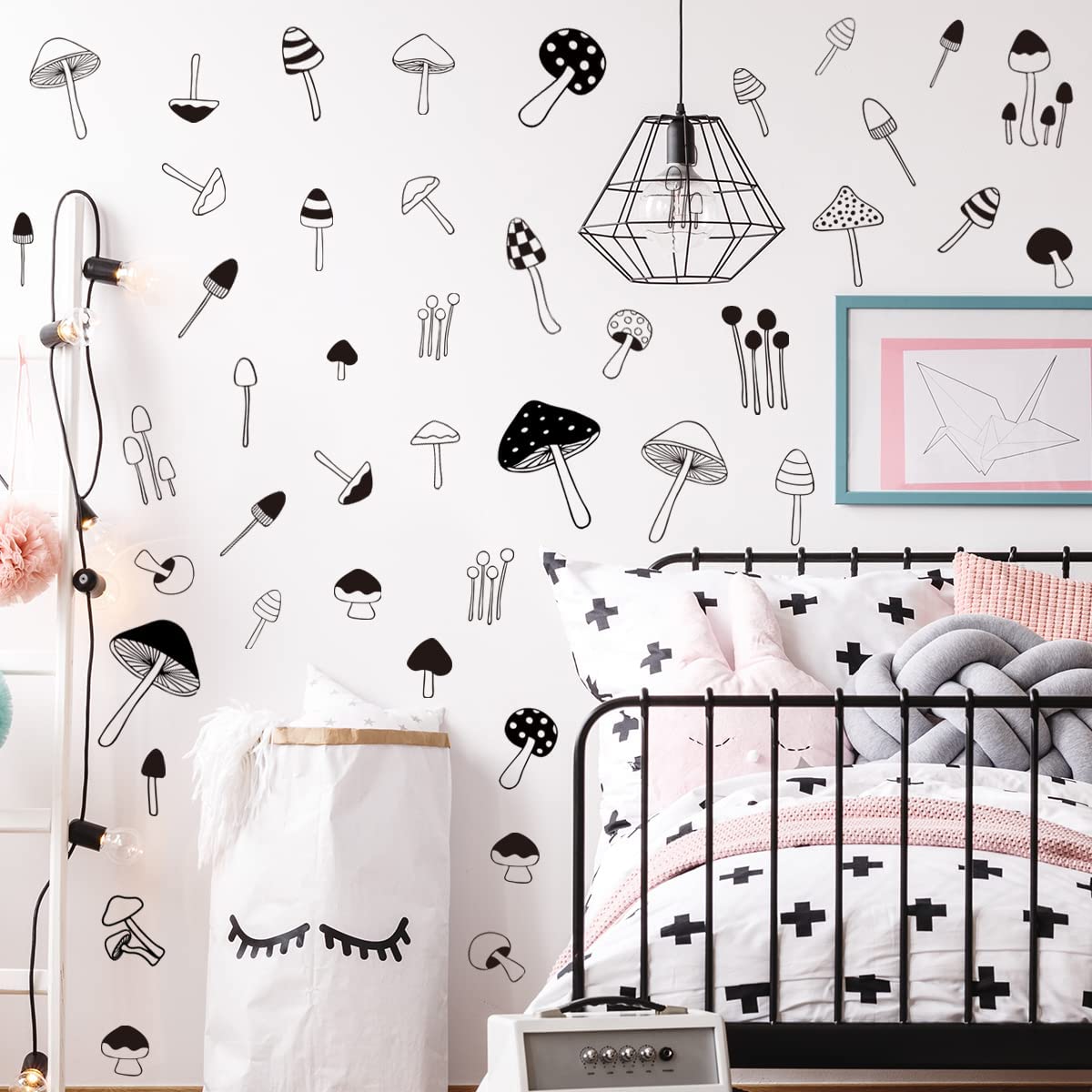 Mushroom Wall Decals Cute Mushroom Wall Stickers Black Modern Wall Decals Removable Peel and Stick Wall Sticker Nursery Wall Decals Bedroom Kids Room Decor