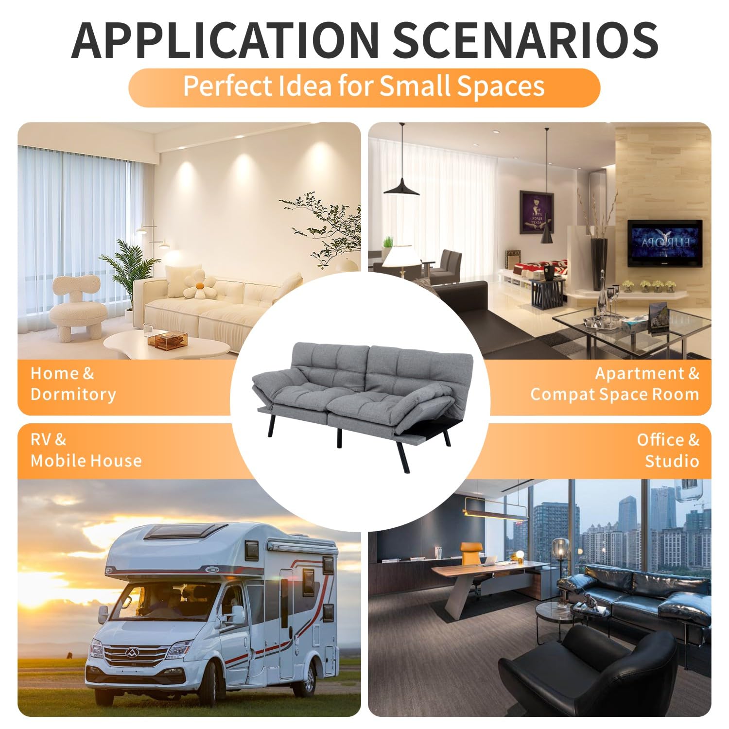 MUUEGM Futon Sofa Bed Couch,Memory Foam Futon Convertible Sofa Bed, 71″Fabric Futon with Convertible Backrest,Modern Loveseat Sofa,Sleeper Couch for Compact Space,Apartment,Living Room,Light Grey