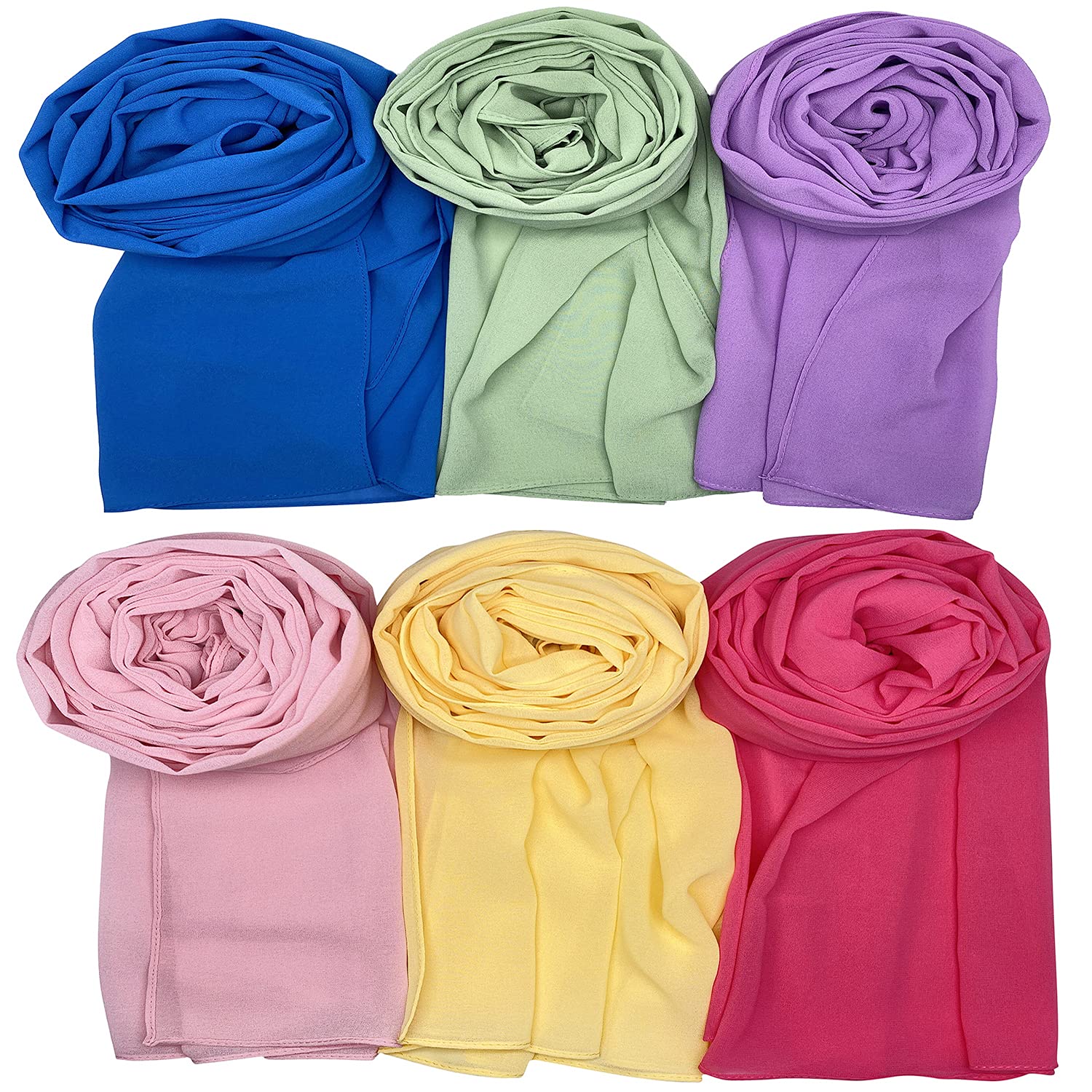 Hulless 6 Pcs Women scarf Soft Chiffon shawl Travel Sunscreen Wrap Scarf Multicolor B