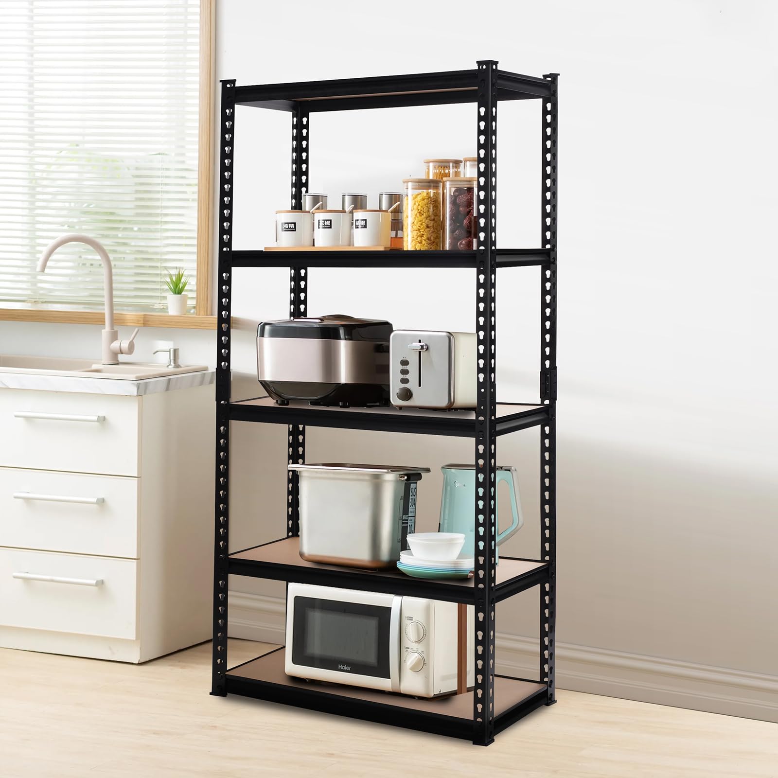 PACHIRA E-Commerce 5 Tier Storage Shelves 31.5" W x 15.75" D x 72" H, Adjustable Metal Shelving Heavy Duty Garage Shelving Unit Utility Rack Shelf for Storage Warehouse Pantry Closet, Black