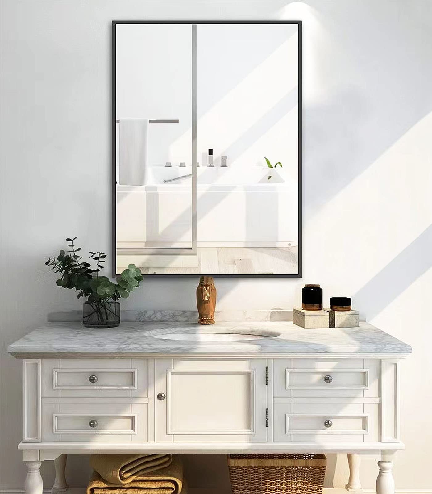 MEETDH Rectangle Bathroom Mirror 30x40 inch, Large Mirror with Black Frame, Rectangular Vanity Mirror 30" X 40", Modern Matte Wall Mounting Mirrors, Hang Horizontal or Vertical