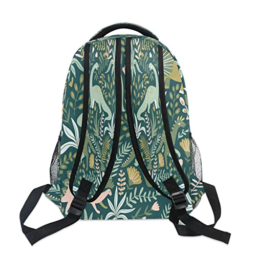senya School Backpack Dinosaurs and Tropical Leaves Teens Girls Boys Bookbags Travel Schoolbag
