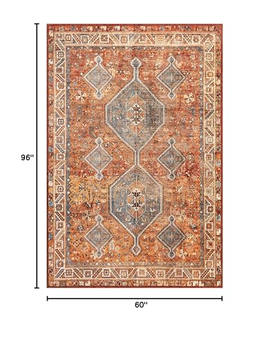 nuLOOM 5' x 8' SpinClean Machine Washable Stain-Resistant Area Rug Low Profile for Living Room, Bedroom, and Dining Room, Ashen Rust