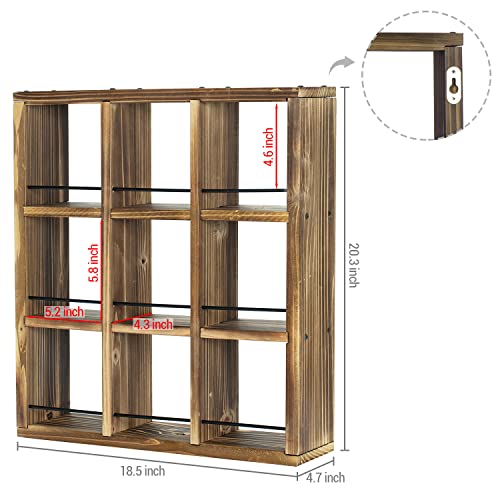 MyGift Wall Mounted Coffee Mug Display Rack, Rustic Burnt Wood Collectible Travel Mug Cup Holder Shadow Box Shelf