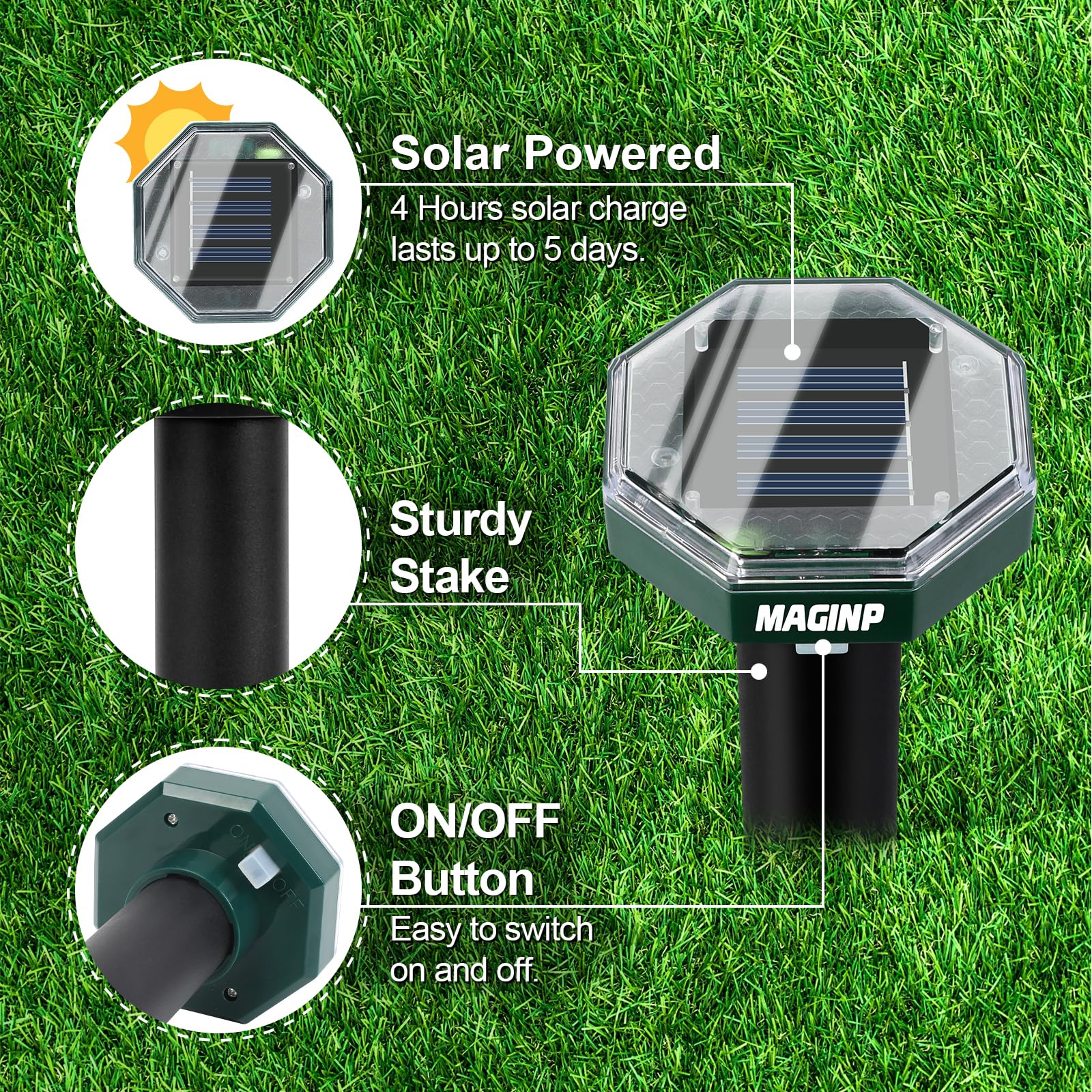 Mole Repellent Solar Powered, 12 Pack Ultrasonic Snake, Waterproof Solar Mole Repeller for Garden & Yard