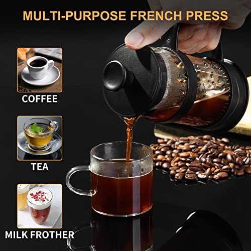 PARACITY French Press Coffee/Tea Maker, Camping Mini Coffee/Tea Press of 304 Stainless Steel Filter and Heat Resistant Glass, Cold Brew Coffee Maker 12OZ for Travel& Home Gift(Black)
