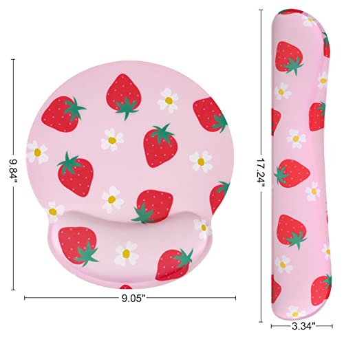 Seorsok Cute Mouse Pad Wrist Support, Ergonomic Mouse Pad with Non-Slip Base for Office Gaming Working Computers,Easy Typing & Pain Relief Mouse Mat,Pink Strawberry