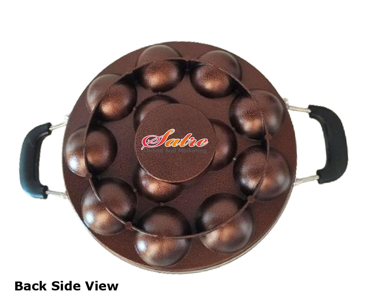 Satre Online And Marketing Non Stick Aluminium Appam Pan with Steel Lid, 12 Pits, Black & Silver