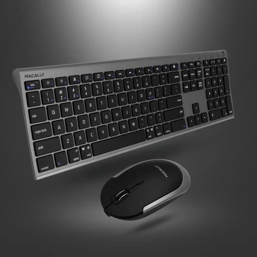 Macally Premium Bluetooth Keyboard and Mouse for Mac - Multi Device - Rechargeable Mac Wireless Keyboard and Mouse Combo (110 Keys) - Slim Keyboard Mouse for MacBook and iMac - Space Gray