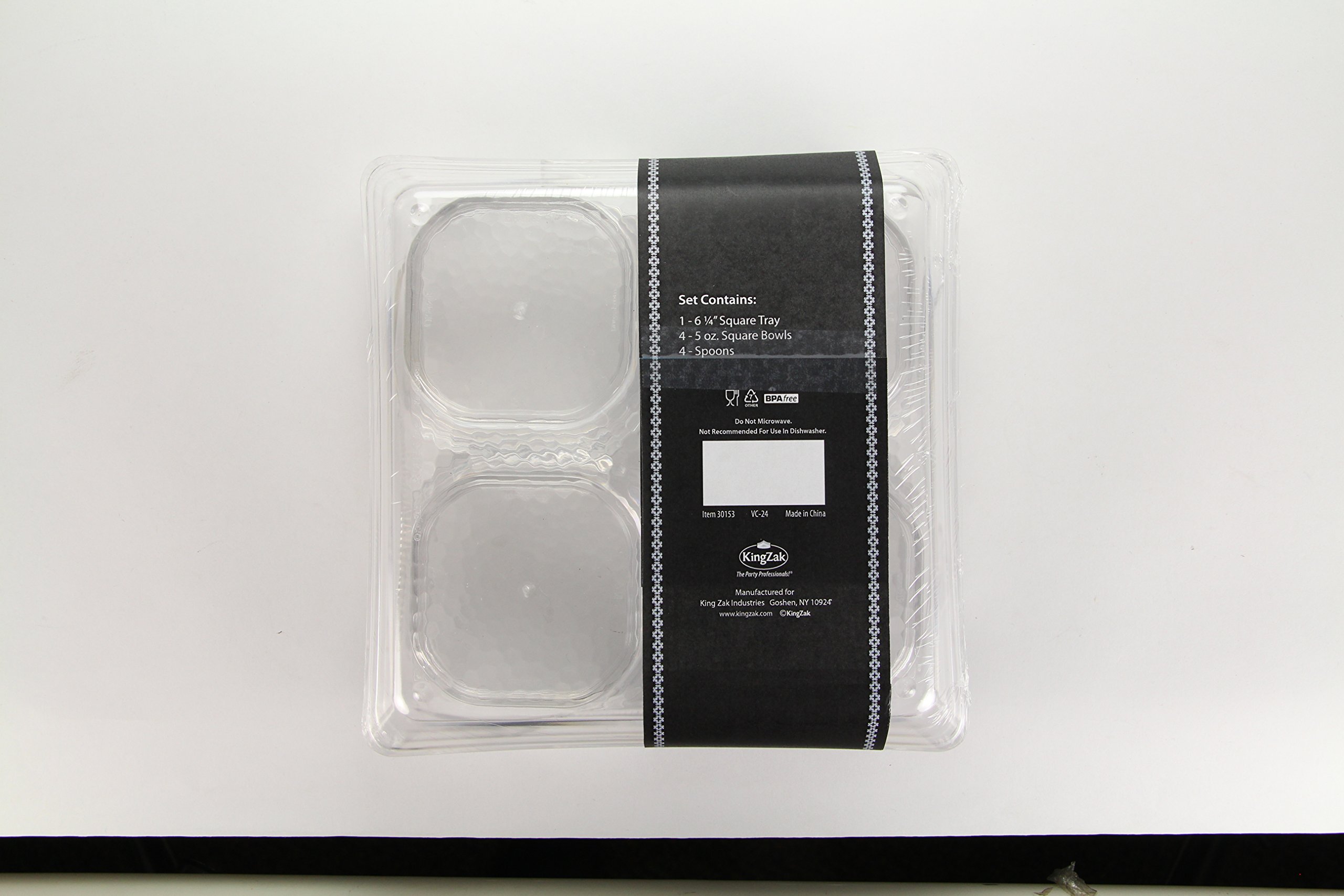 Lillian Tablesettings Clear Premium Acrylic Serving Set With Spoons (7.75" x 7.75" x 1", Pack of 6) - Perfect for Parties, Events, & Dining