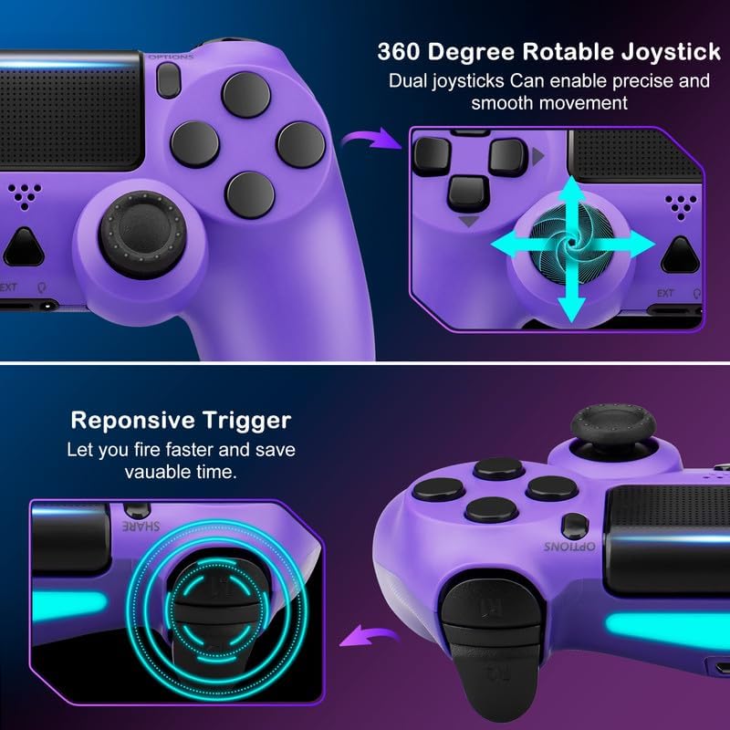 forajoy Controller for PS4 Controller 2 Pack,Gaming Controller for Playstation 4 Controller with Motion Sensor/Audio Jack/Long Battery Life,Wireless Controller for PC,Purple&Camo Blue,Cheap