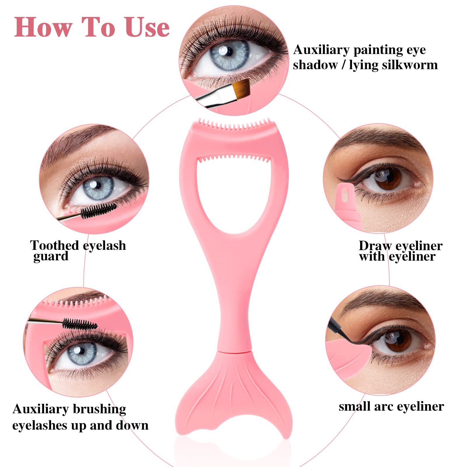 Mascara Shield Applicator Guard Mermaid Eyelash Separator Tool Silicone Eye Lash Comb Lash Buddy Reusable Eyebrow Brush Multifunction Eyeliner Stencil Makeup Auxiliary Guard Tool Detachable