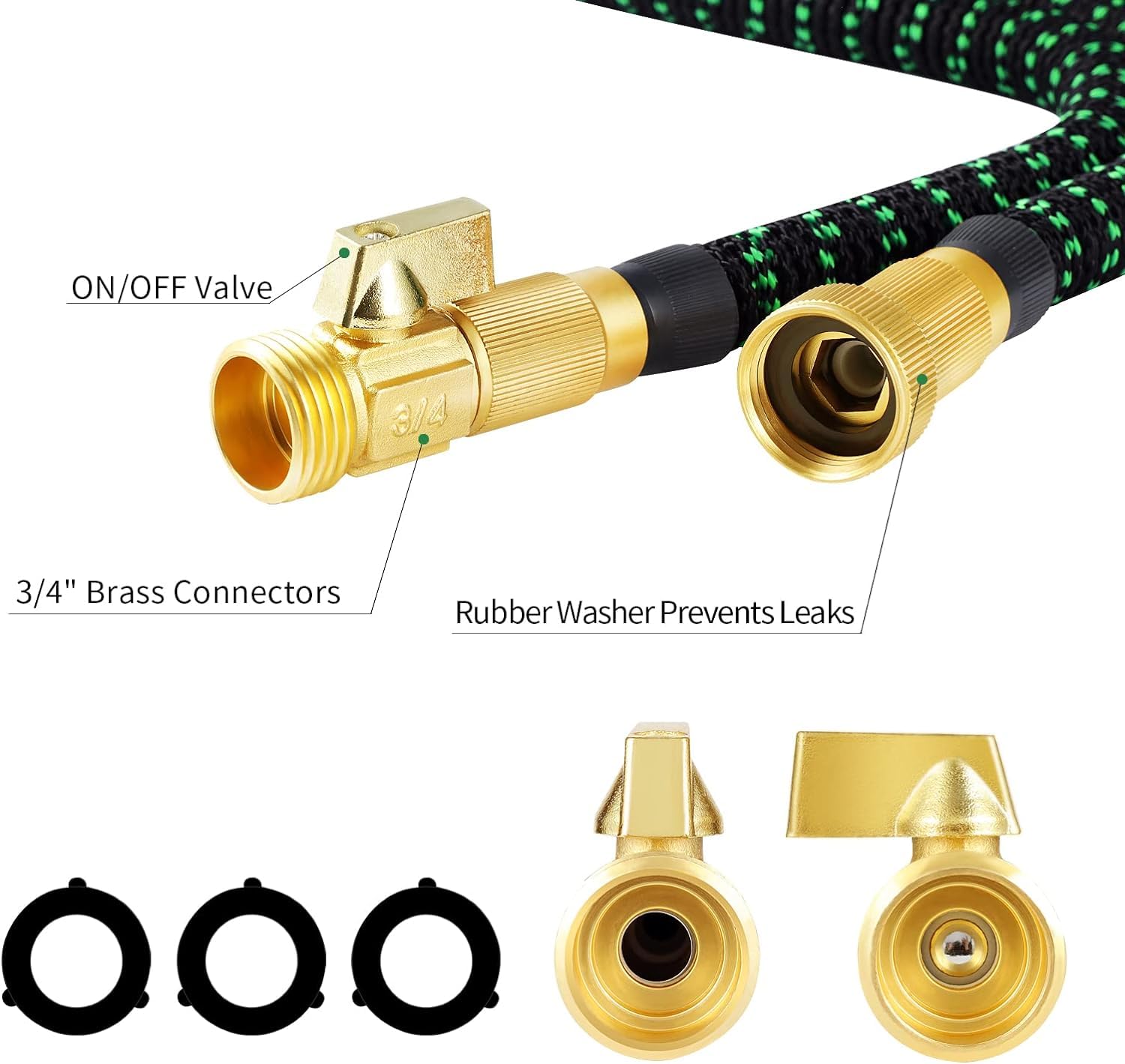 LousiRoo Premium 100ft Expandable Garden Hose Set - Durable 3750D Fabric, 4-Layer Latex Core, Strong Brass Connectors - 10 Spray Nozzles & Convenient Storage Bag Included