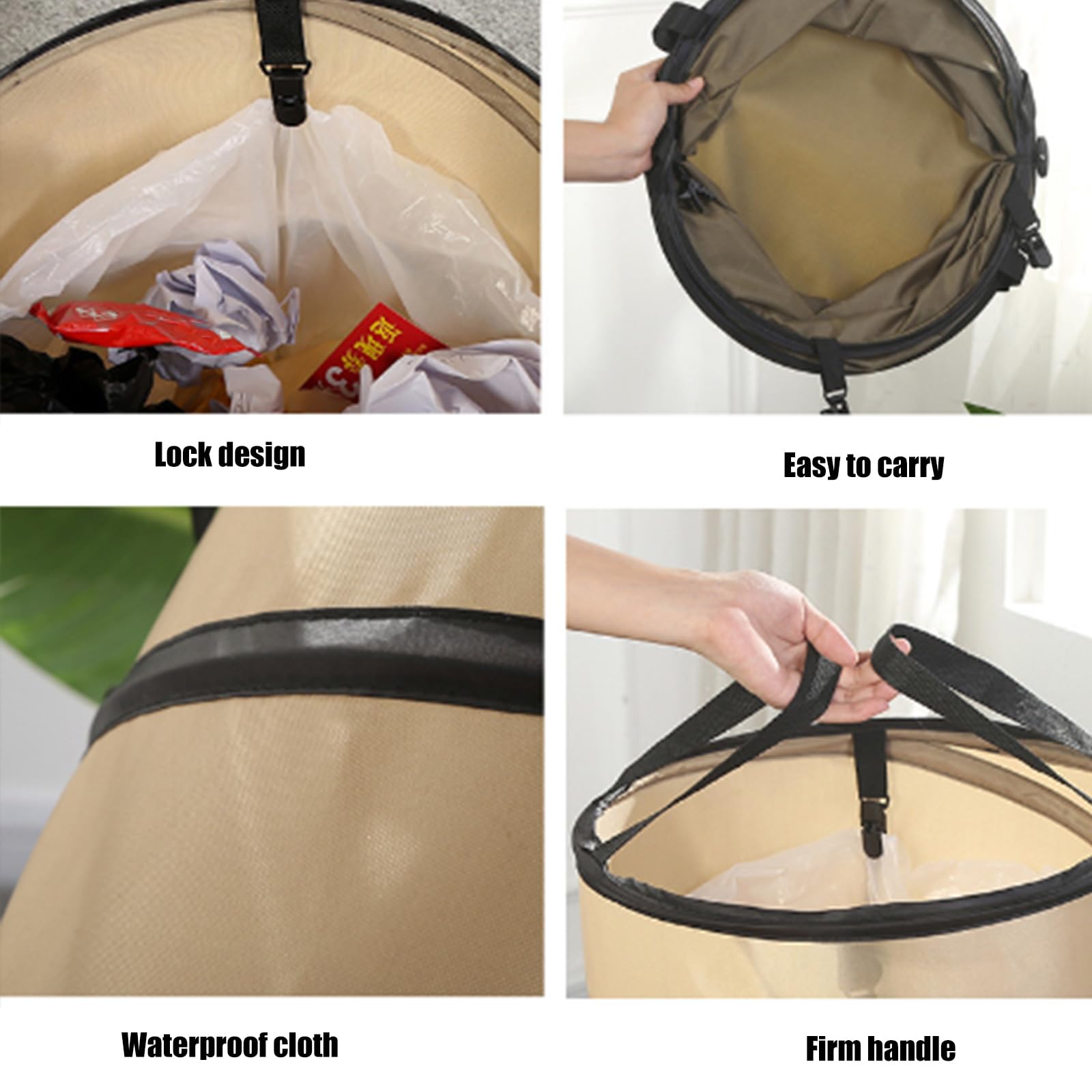 QUETHEDS Folding Trash Can Camping Garbage Bin Home Toy Clothing Storage Container Round Bucket Camping Container Easy to Install