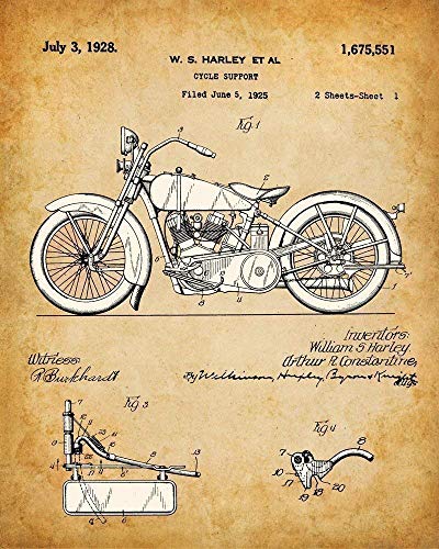 Original Harley Davidson Motorcycle Patent Wall Art Prints - Set of Four Photos (8x10) Unframed Posters - Great Home Decor and Gift for Men and Women Under $15 for Hog Riders