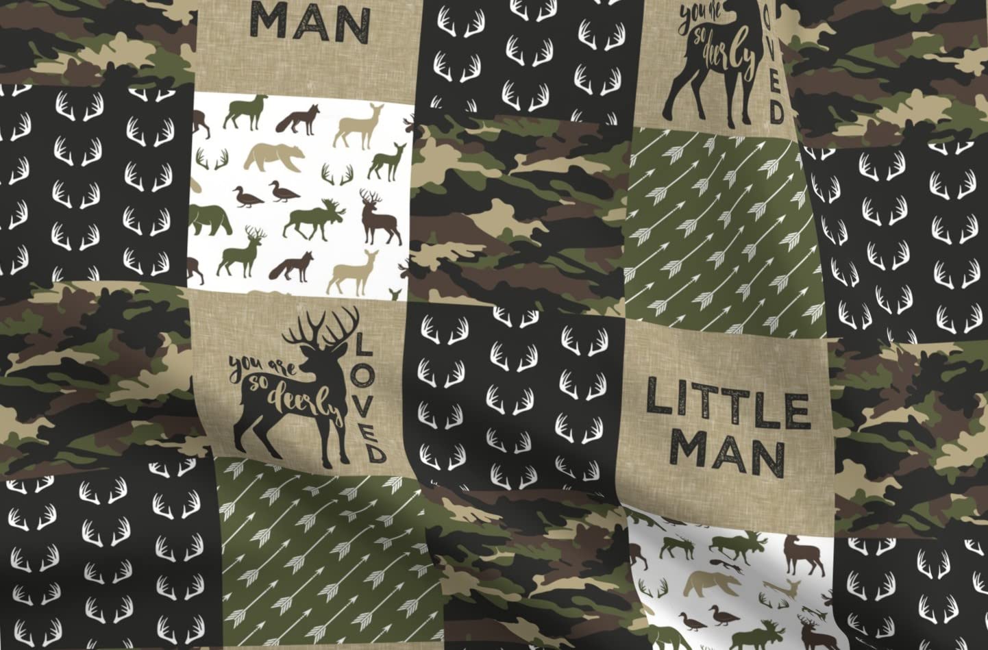 Spoonflower Fabric - Little Man Woodland Wholecloth Camouflage Camo Hunting Deer Boy Printed on Denim Fabric by The Yard - Bottomweight Apparel Home Decor Upholstery