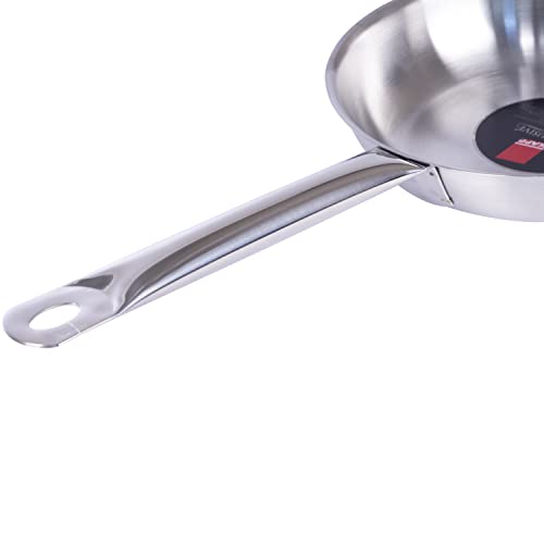 KAPP Frying Pan/Triply Stainless Steel Skillet/Fry Pan with Long and Stay Cool Handle, 11 Inch, Silver