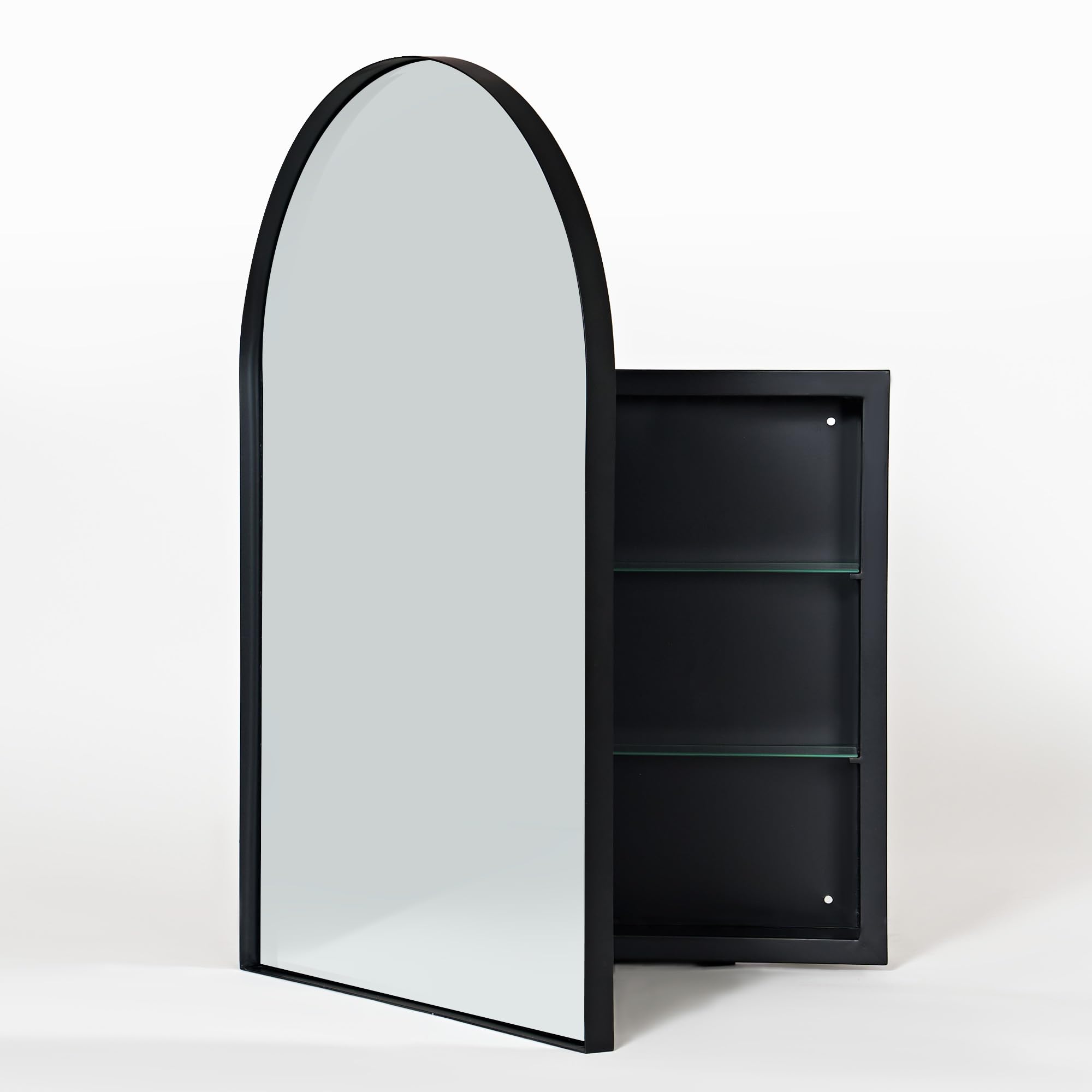 SDHYL Arched Bathroom Medicine Cabinet with Mirror, 36”x24” Recessed Medicine Cabinet for Bathroom with Beveled Edge Mirror, Wall Mounted Deep Set Alumiunm Frame, Black
