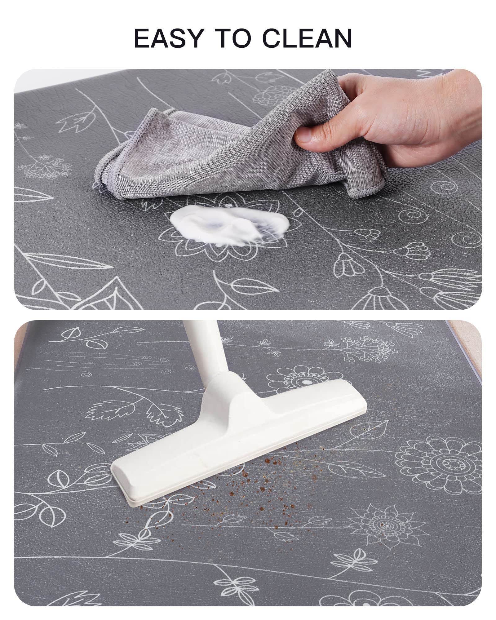 Kitchen Rugs and Mats Cushioned Anti Fatigue, WHTOR 2 PCS Non Skid Kitchen Runner Rugs, Waterproof Memory Foam Kitchen Floor Mat, Standing Desk Mat for House, Sink, Office, Kitchen (Gray)