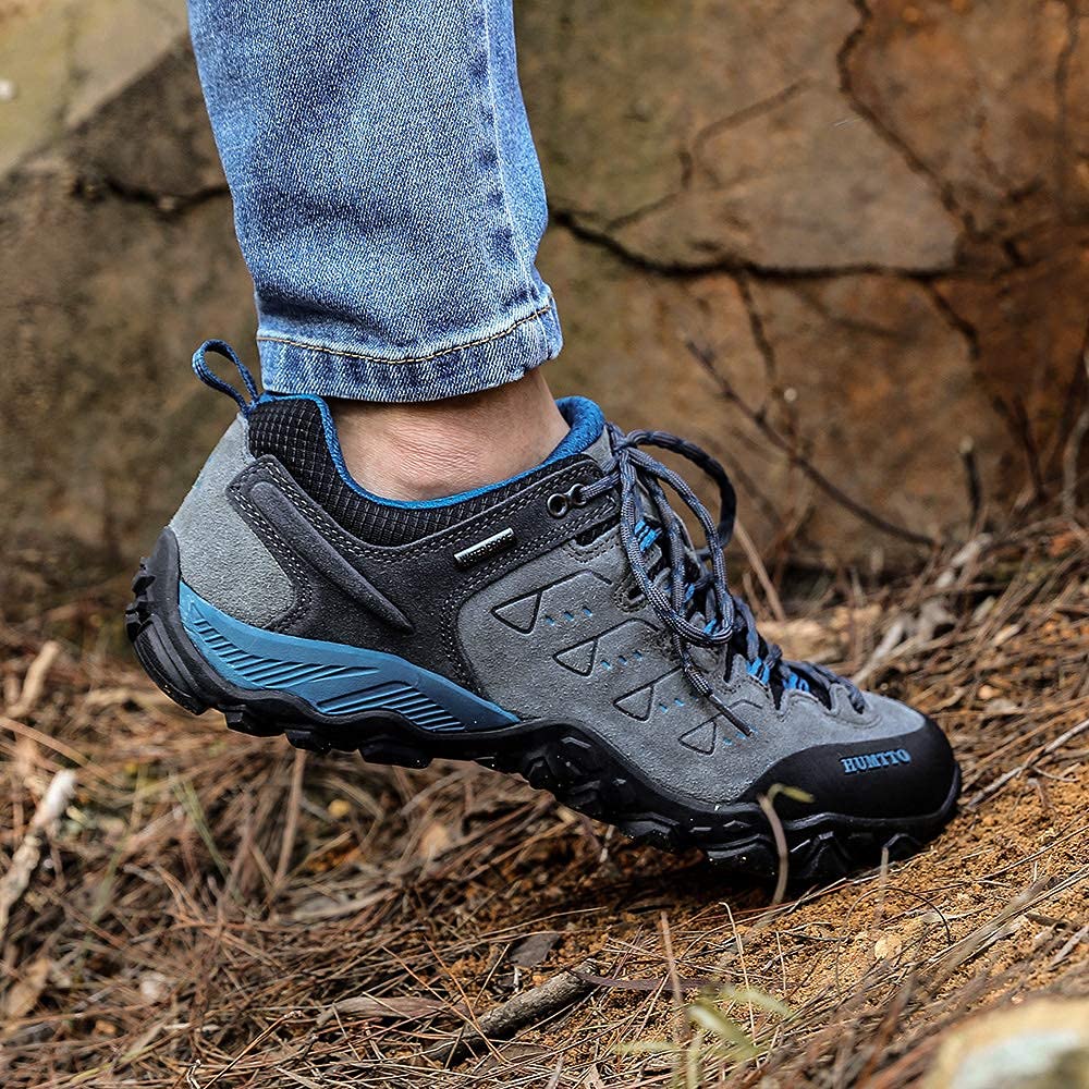 HUMTTO Hiking Shoes Men Lightweight Waterproof Outdoor Leather Trekking Boots Non-Slip Walking Sneakers (Grey, Numeric_10_Point_5)