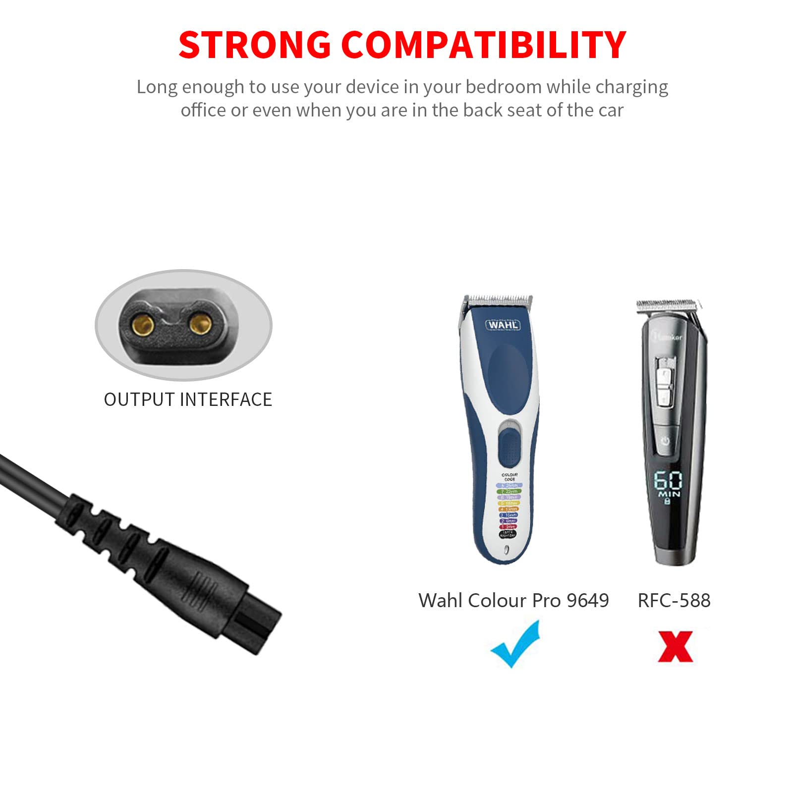 MEROM Charger cable Compatible with Wahl Colour Pro 9649 Cordless Clipper Shaver Power Supply Trimmer Power Cord