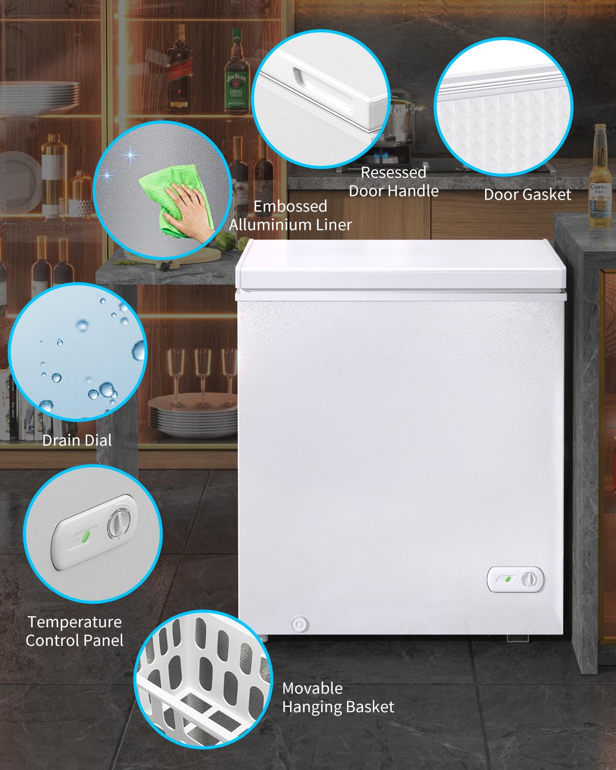 Muhub 10.0 Cu.Ft Deep Freezer with Removable Basket,Top Opening Chest Freezer, 10.0 Cubic Feet Large Freezer, Low noise,Adjustable Temperature(10.0 Cu.Ft)