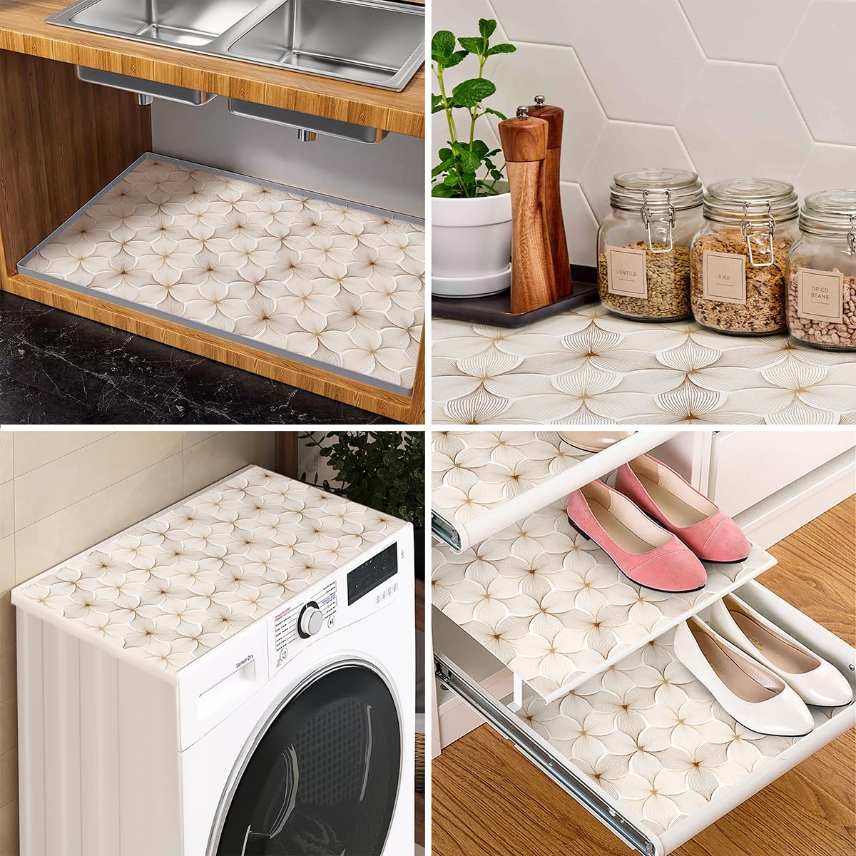 Quttisay Shelf Liner for Kitchen Cabinets,Non Adhesive Cabinet Liner,Non-Slip Drawer Liner,Waterproof Shelf Liner Easy to Clean Strong Grip Liner for Cabinets,Drawers,Cupboard,(Flower 12 inx10 FT)