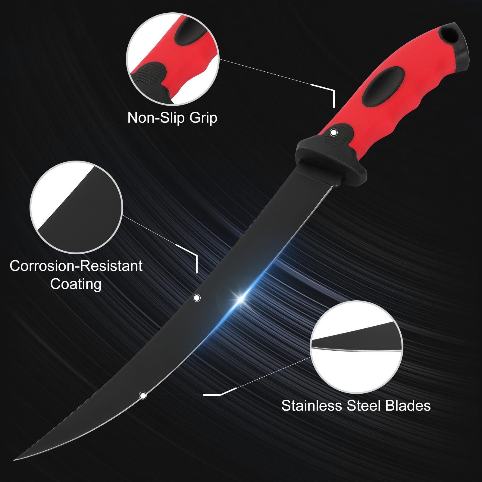 Muibe Fillet Knife for Fish, 9β Stainless Steel Blade, Corrosion-Resistant Coating, with Protective Sheath and Non-Slip Handle, for Filleting Practical Tools