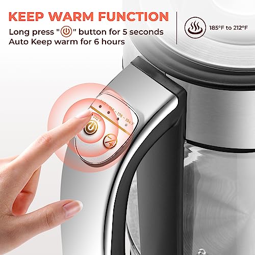 Pukomc Electric Kettle Temperature Control with 5 Presets, 1500W Keep Warm Electric Tea Kettle & 1.7L Hot Water Boiler, Auto-Off & Boil-Dry Protection, BPA Free, Black