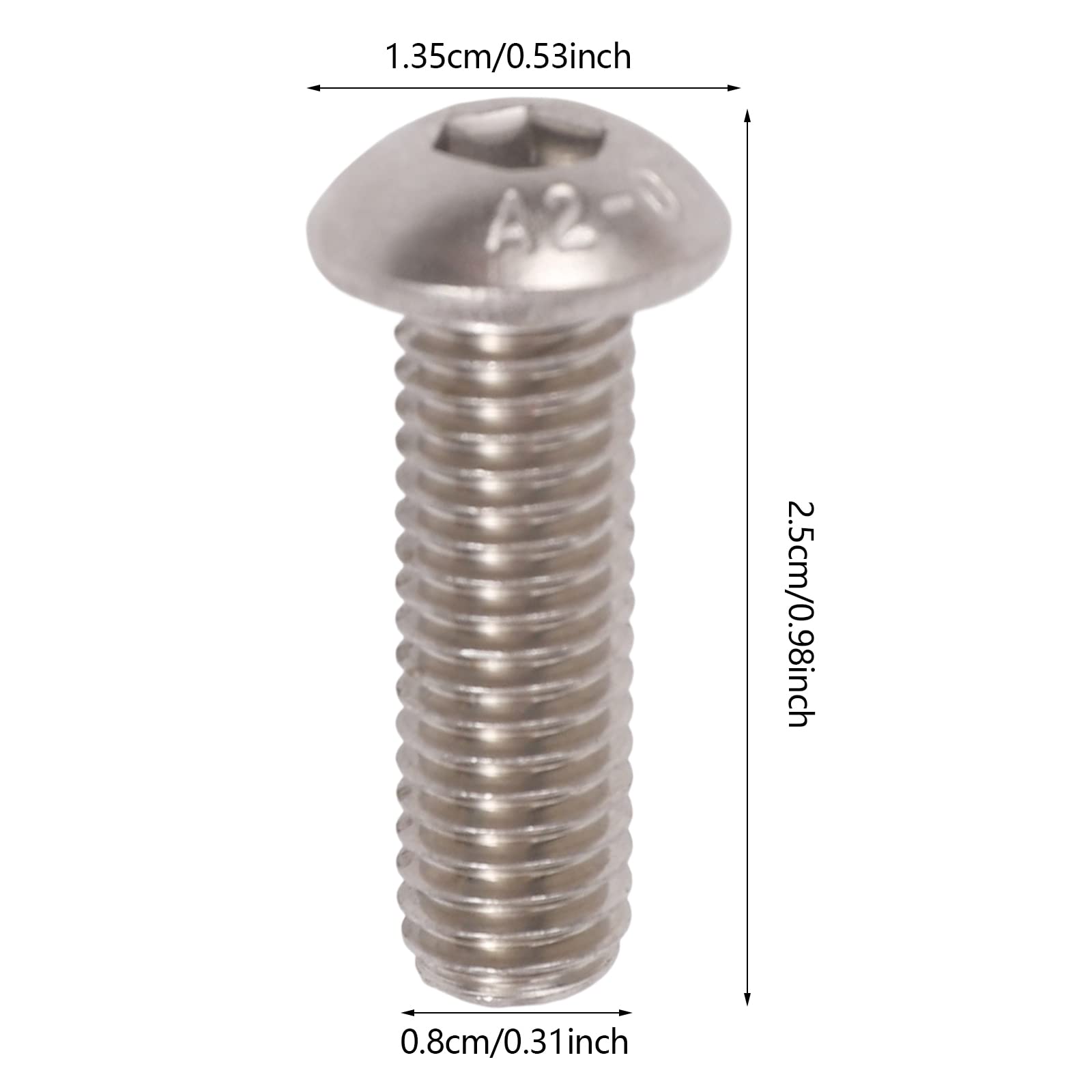 M8 x 1" Button Head Socket Cap Bolts Screws (25pcs), Stainless Steel 304 Allen Hex Drive Fully Thread Machine Screw, Lightweight and Compact