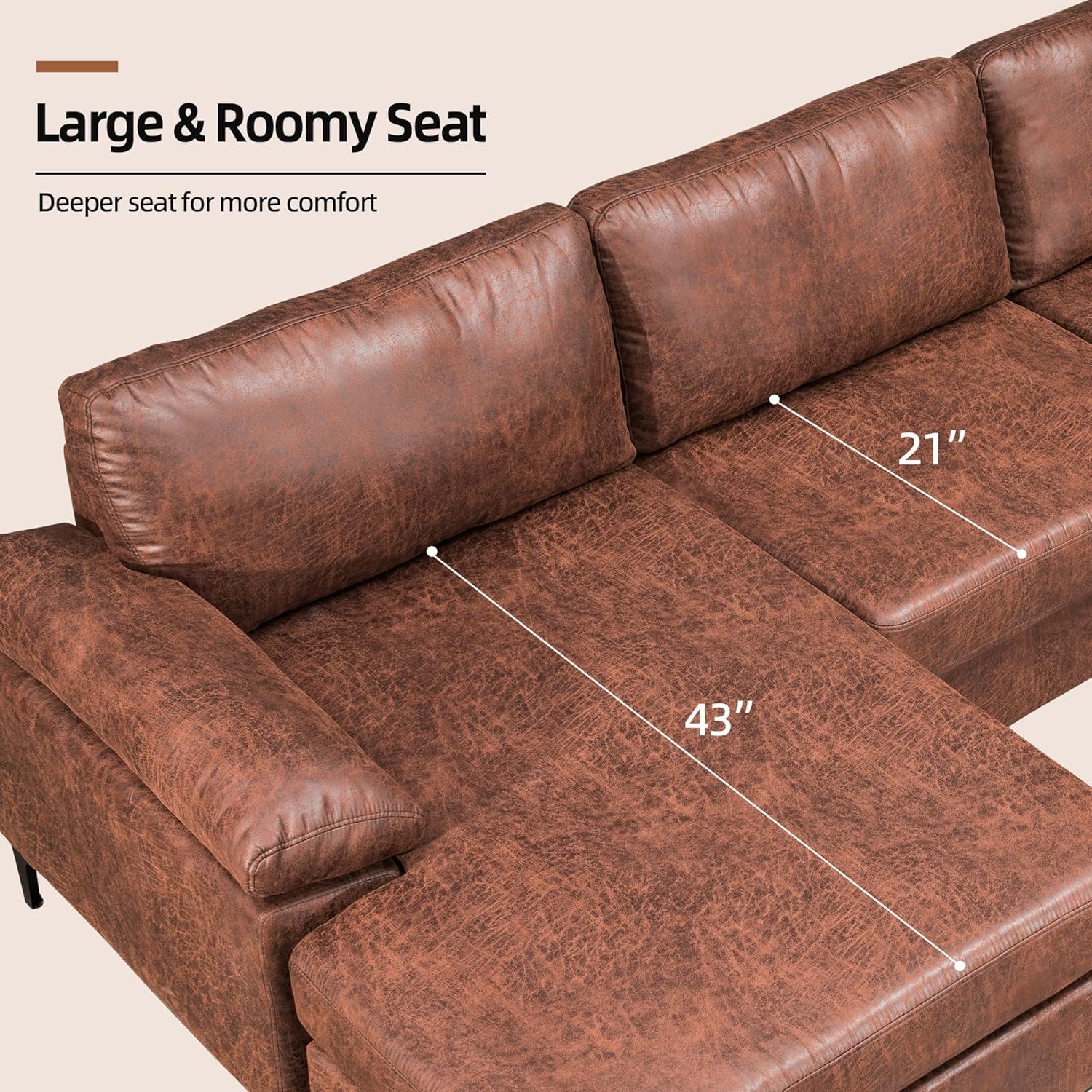 POUUIN 100" Faux Leather Sectional Sofa Couches for Living Room,3 Seater L Shaped Sofa Couch with Reversible Chaise,Mid-Century Modern Comfy Deep Seat Convertible Sofa (Dark Brown,Suede Fabric)