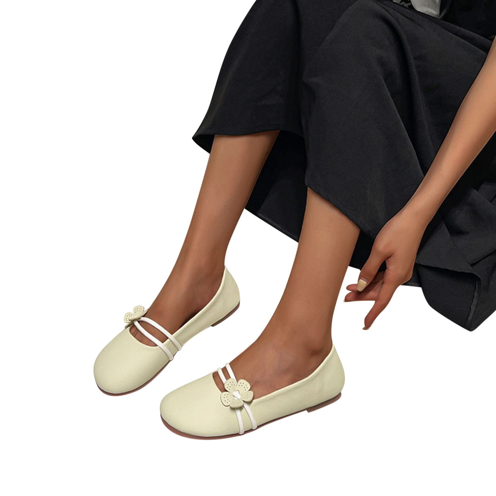 Ladies Fashion Solid Color Leather Surface Flower Comfort Flat Casual Shoes Action Casual Shoes for Men
