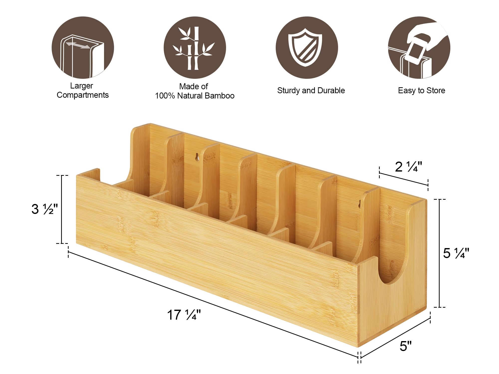 StorageWorks Bamboo Belt Organizer, Belt holder for Closet and Drawer, 7 Compartments Belt Case Storage Holder and Display for Accessories, Natural Bamboo