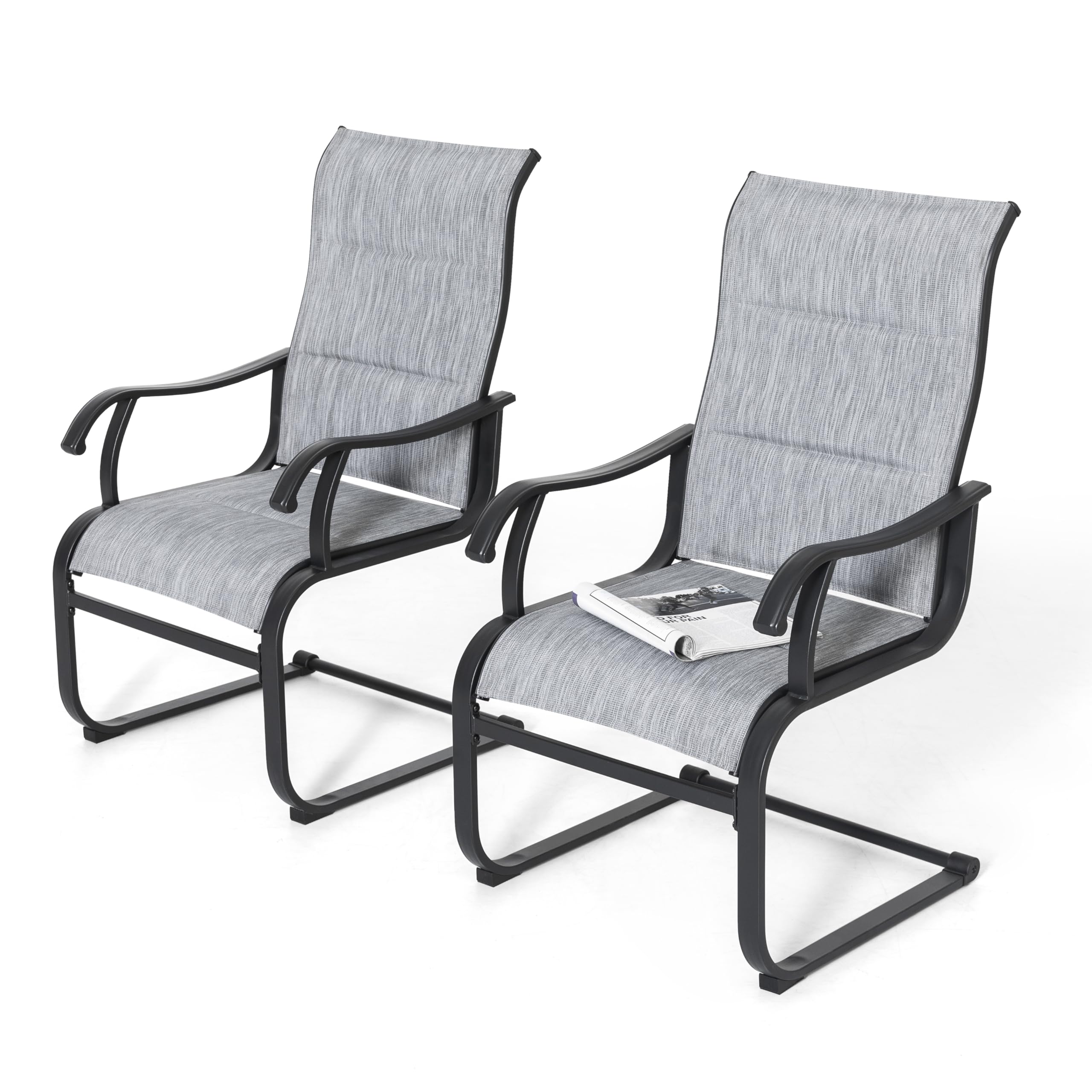 NUU GARDEN Outdoor Patio Dining Chairs Set of 2, Padded Textilene High Back Patio Chairs,All Weather Breathable Spring Motion Textile Outdoor Dining Chairs for Backyard,Deck, Lawn, Grey