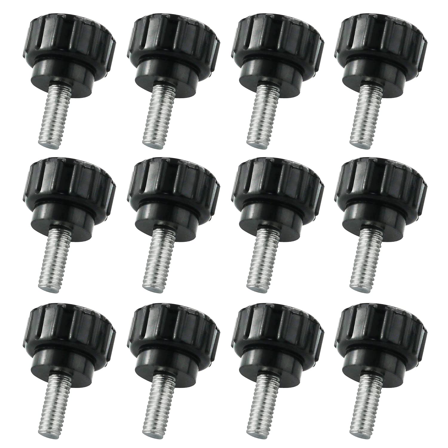 M4 x 10 mm Thumbscrew ZZLZX 12PCS M4 x 10 mm Carbon Steel Threaded Knurled Thumb Screw, Black Round Grip Knobs Thumb Screw for Machinery Latche, Clamping Screws