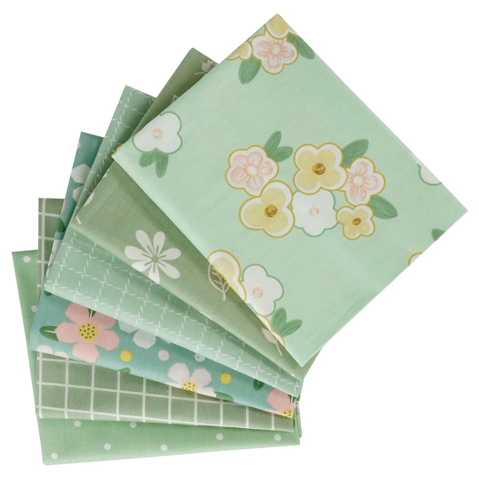 Qililandiy 6pcs Green Fat Quarter Flower Fabric Bundles Quilting Cotton Craft Fabric Pre-Cut Squares Sheets for Patchwork Sewing Quilting and Crafting