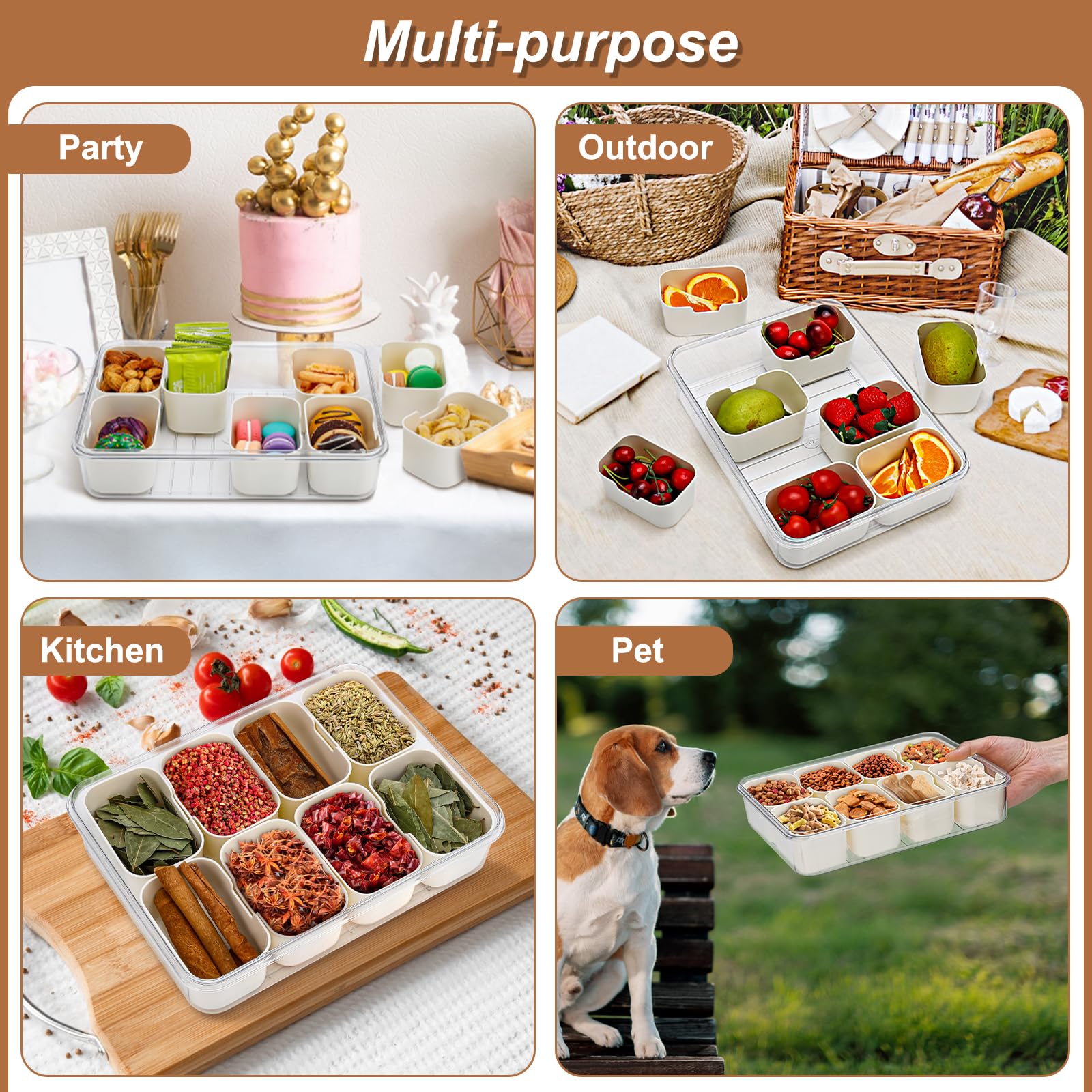 Tenlary Divided Serving Tray with Lid and Handle - Snackle Box Charcuterie Container for Portable Snack Platters-Clear Storage Organizer for Candy,Fruits,Nuts - Perfect for Entertaining Party
