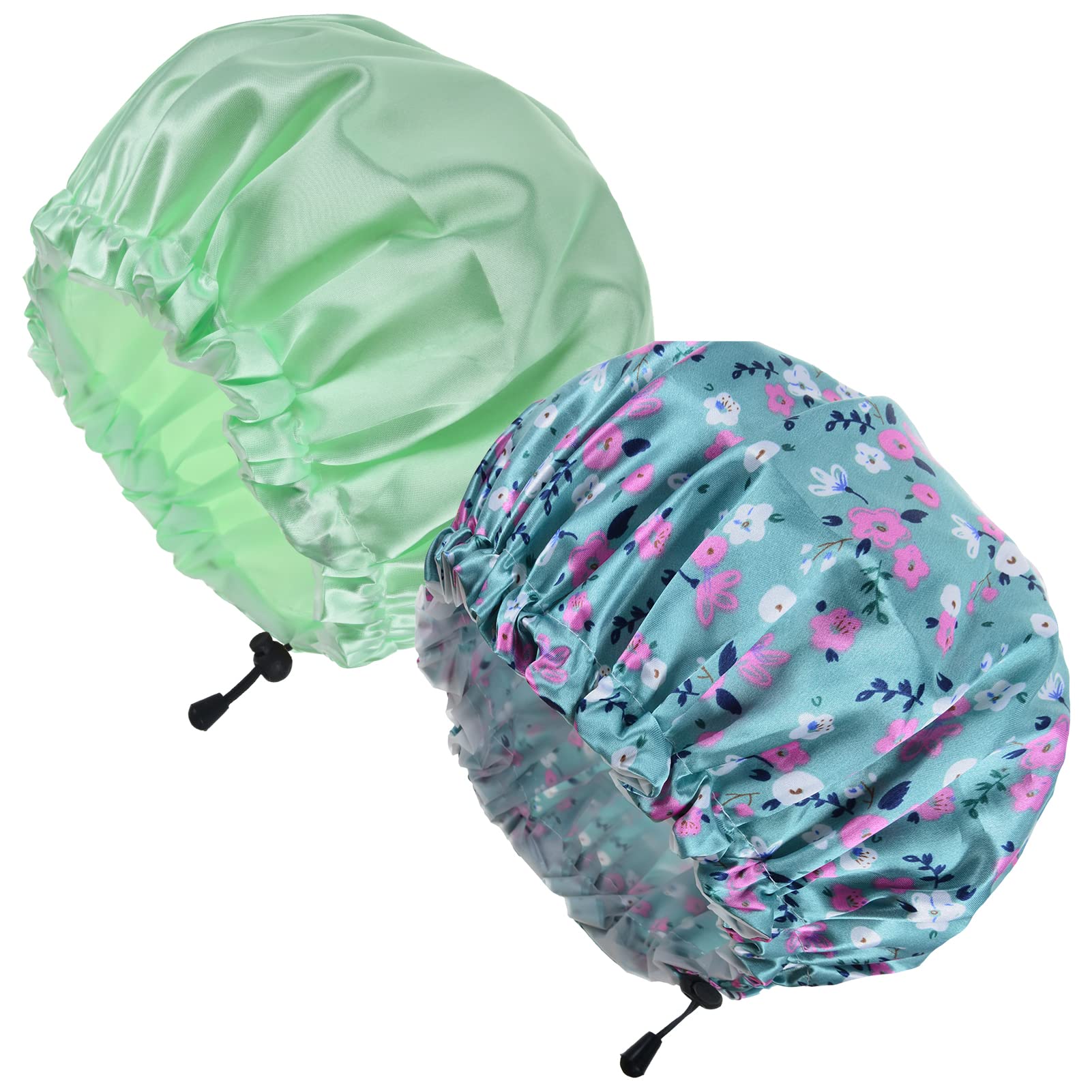 Luvruitaky 2PCS Shower Caps for Women Reusable Waterproof Adjustable Reusable Large Shower Cap Double-Layer Waterproof Bathing cap for Long Hair