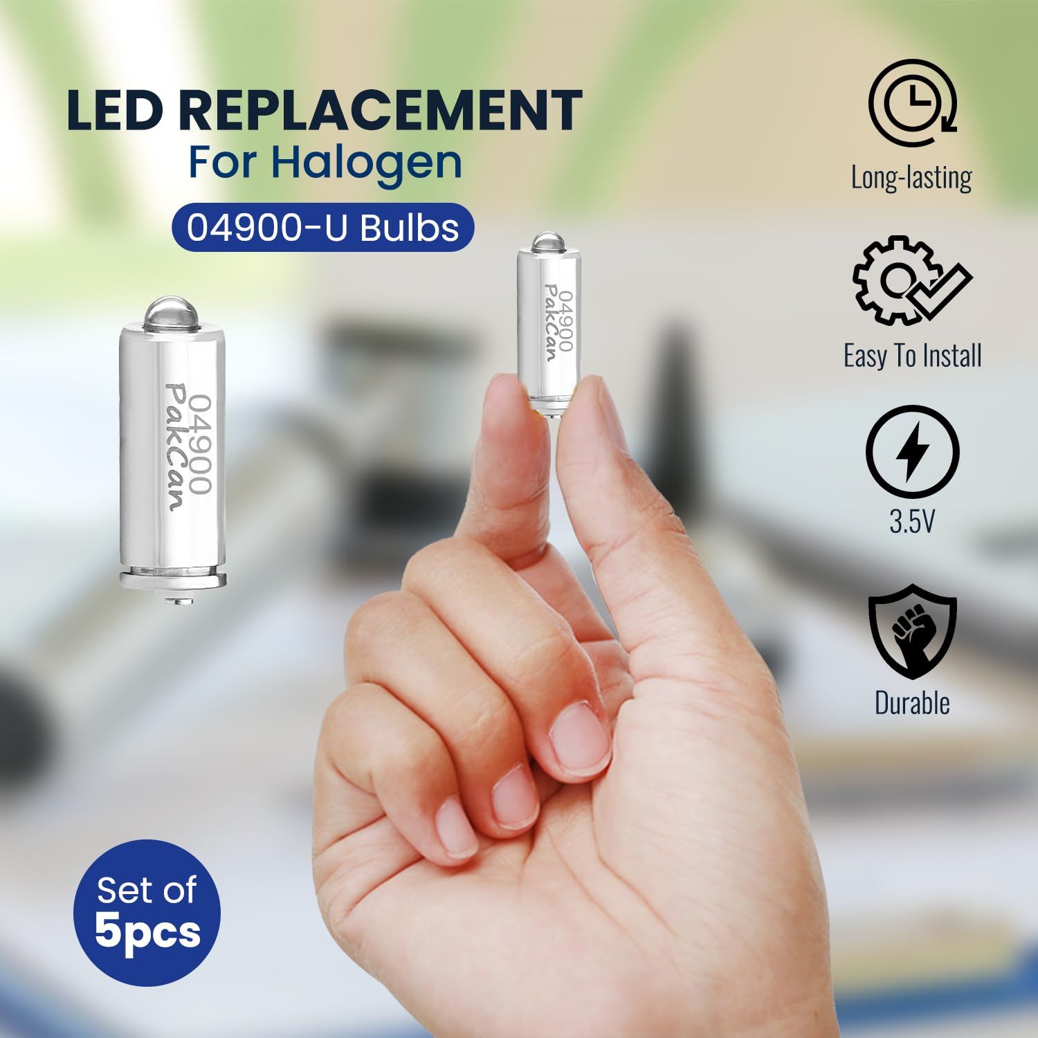 PakCan Compatible with Welch Allyn 5 Pcs Halogen LED Replacement Bulbs 04900-U for 11720, 11730 and 11735 Ophthalmoscopes, 3.5V (5)