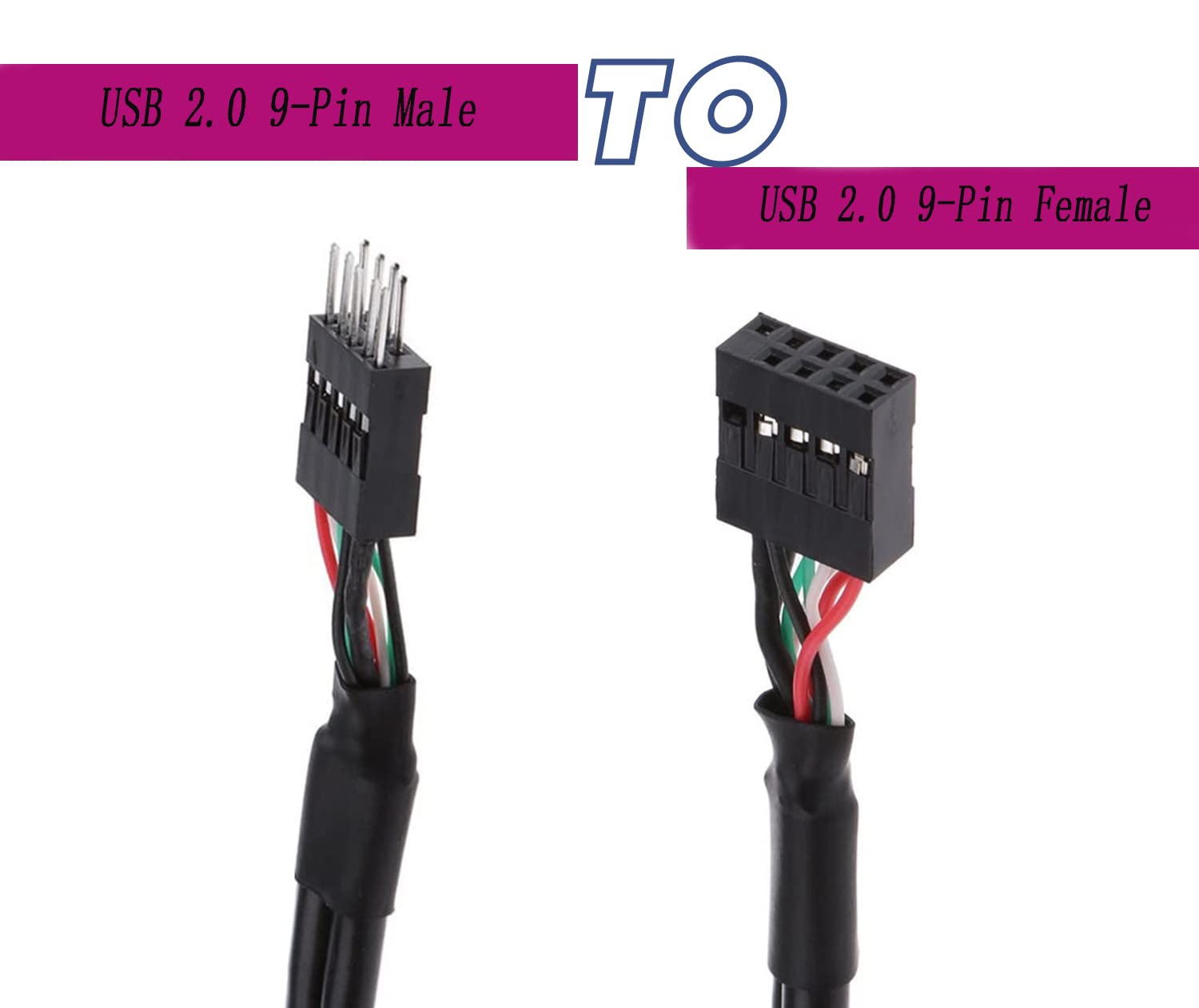 MEIRIYFA USB Header Extension Cable, USB 2.0 9-Pin Male to 9-Pin Female Internal Motherboard Header Cable for USB Ports, Expansion Cards and Motherboard Ports 20.3 inches(2 Pack