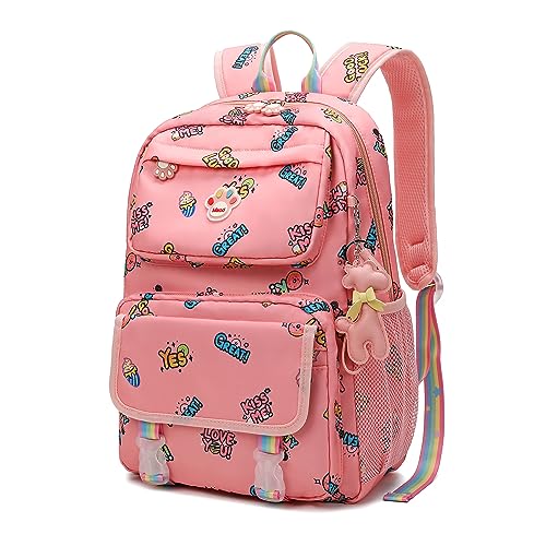 Maod Backpacks for Girls Backpack for School Suitable Ages 6-8 Kids - Pass CPSC Certified - Gift Cute Pendant (Pink)
