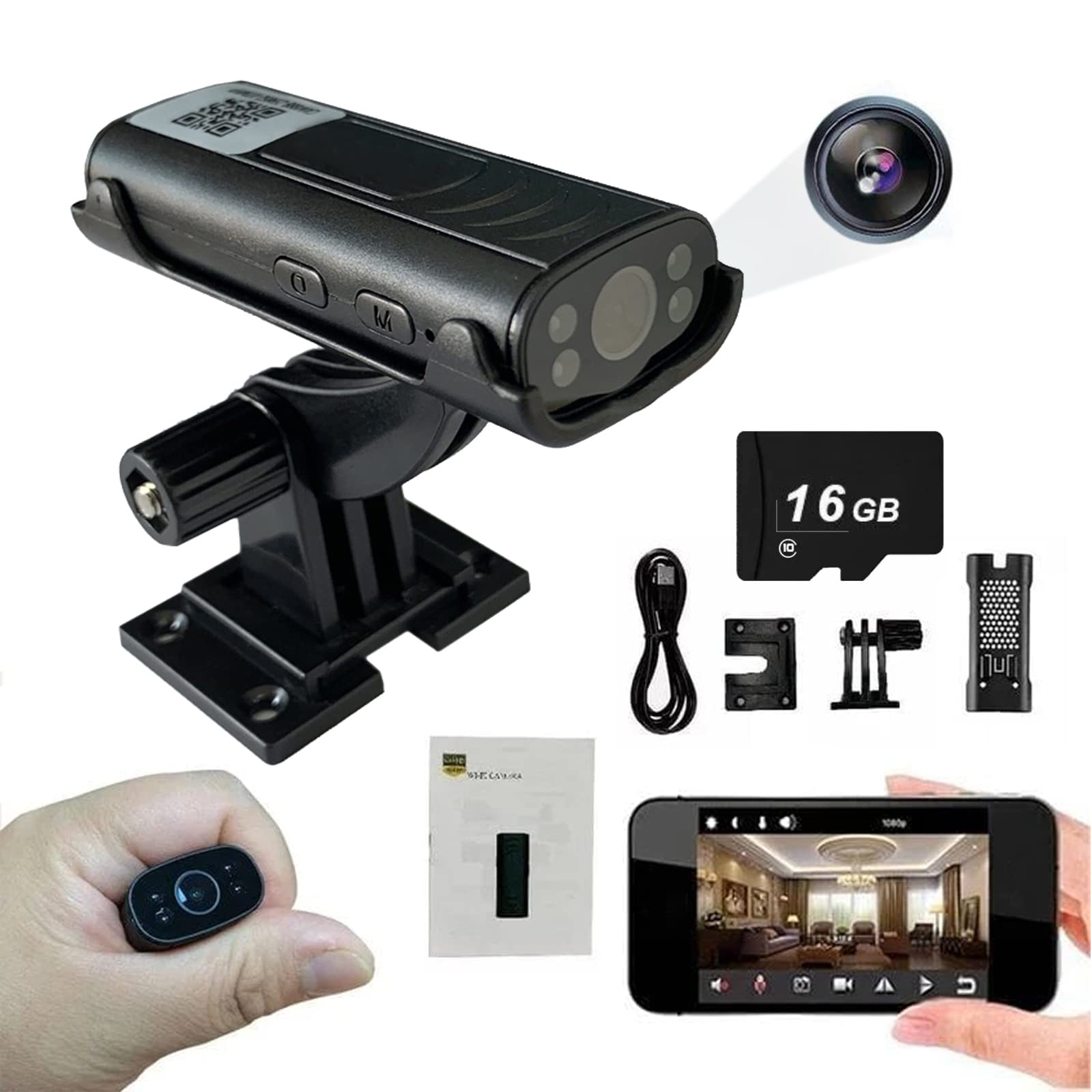 MUUNY 1080P Wireless WiFi Camera Security Camera Enhanced Night Vision, HD Wireless WiFi Camera Enhanced with 16g SD Storage for Home Security, App Cellphone Control Rechargeable Battery (Black)