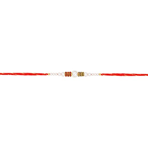 TRIYASHH Handemade White Pearl Design Rakhi for Brother for RakshaBandan for Sweet Brother (D32)