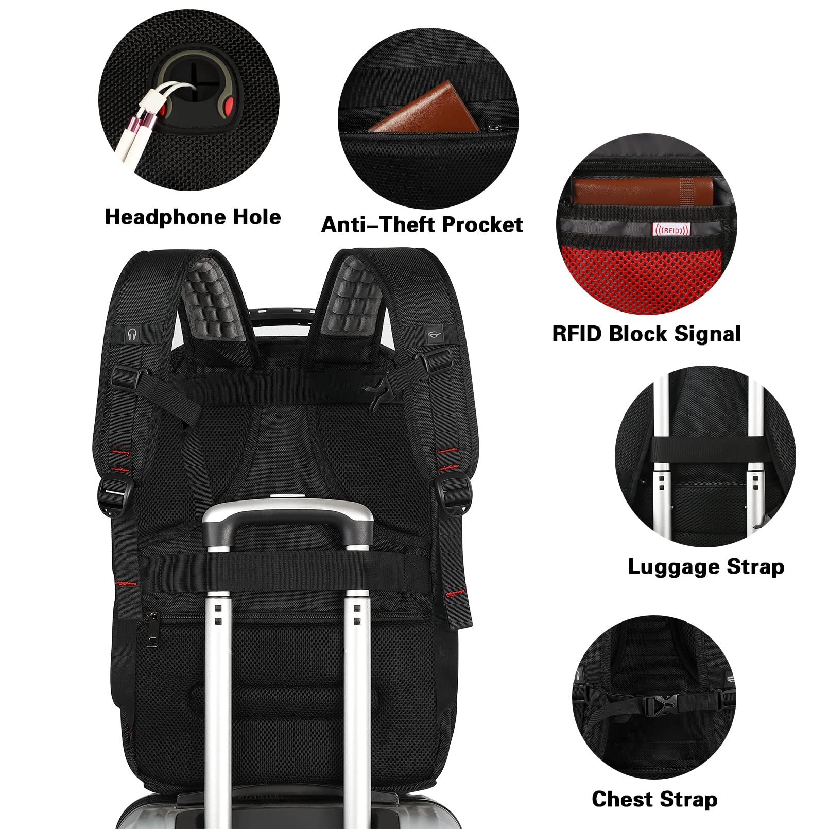Jiefeike Travel Laptop Backpack, Extra Large Bookbag for Men School College Student Women,Basketball Backpack Fits 17 Inch Computer Notebook with USB Charging Port RFID Anti Theft TSA Approved