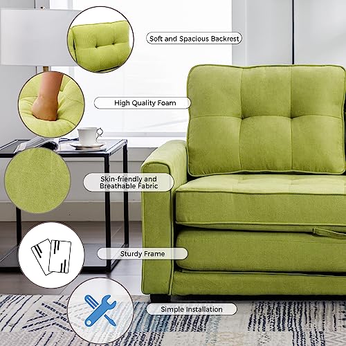 Merax 59.4" Loveseat Pull-Out Sofa Bed Modern Upholstered Couch with Side Pocket for Living Room Office,Green