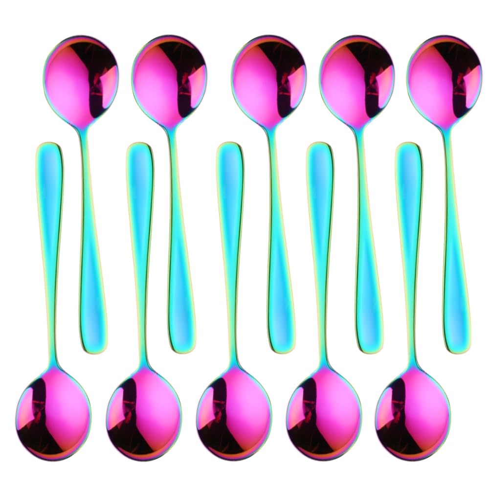 Soup Spoons, Color ME Rainbow 18 10 Stainless Steel Round Spoons, Set of 10
