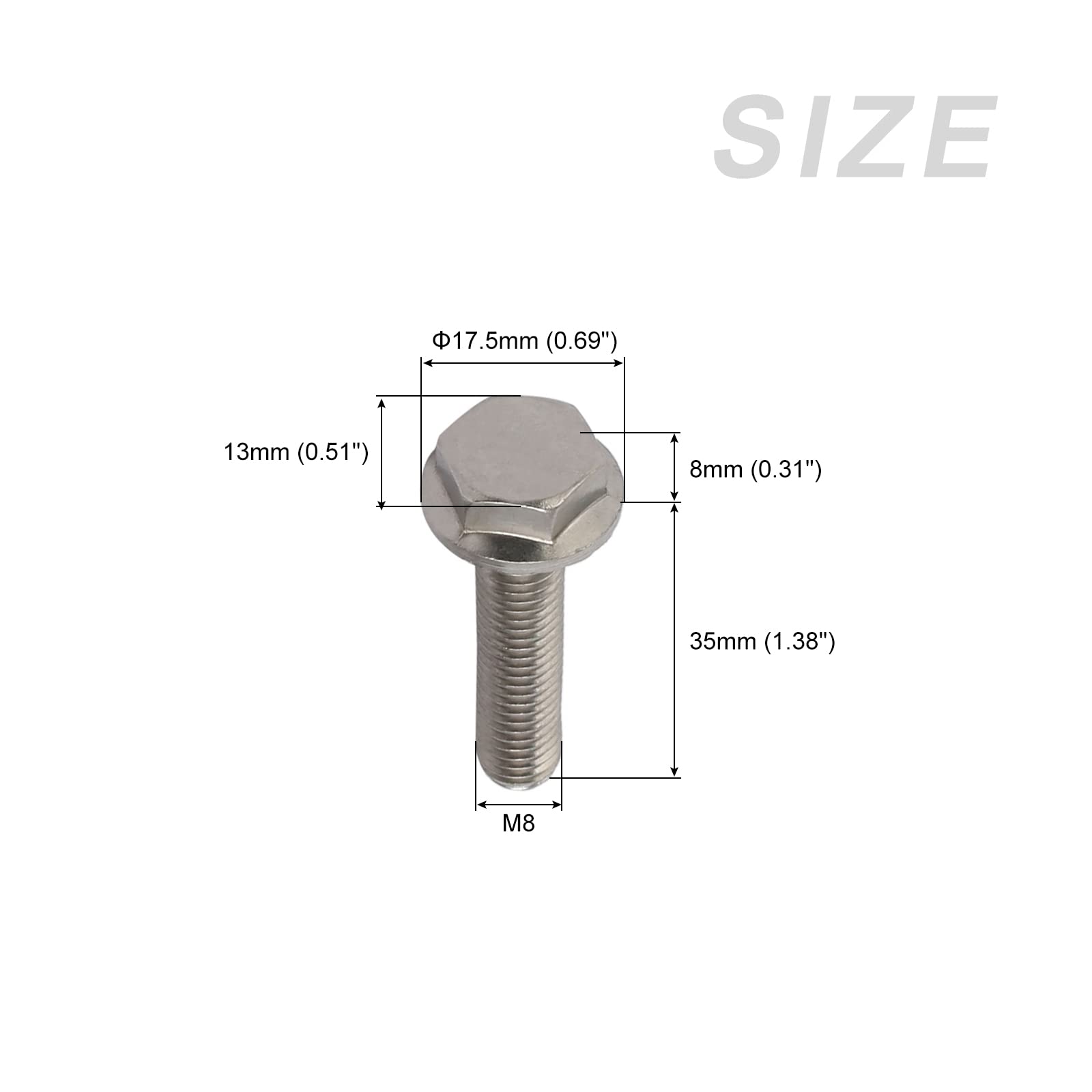 METALLIXITY Flange Hex Head Bolts (M8x35mm) 4pcs, Hexagon Bolt Fully Thread Screw - for House Construction Hardware Fasteners