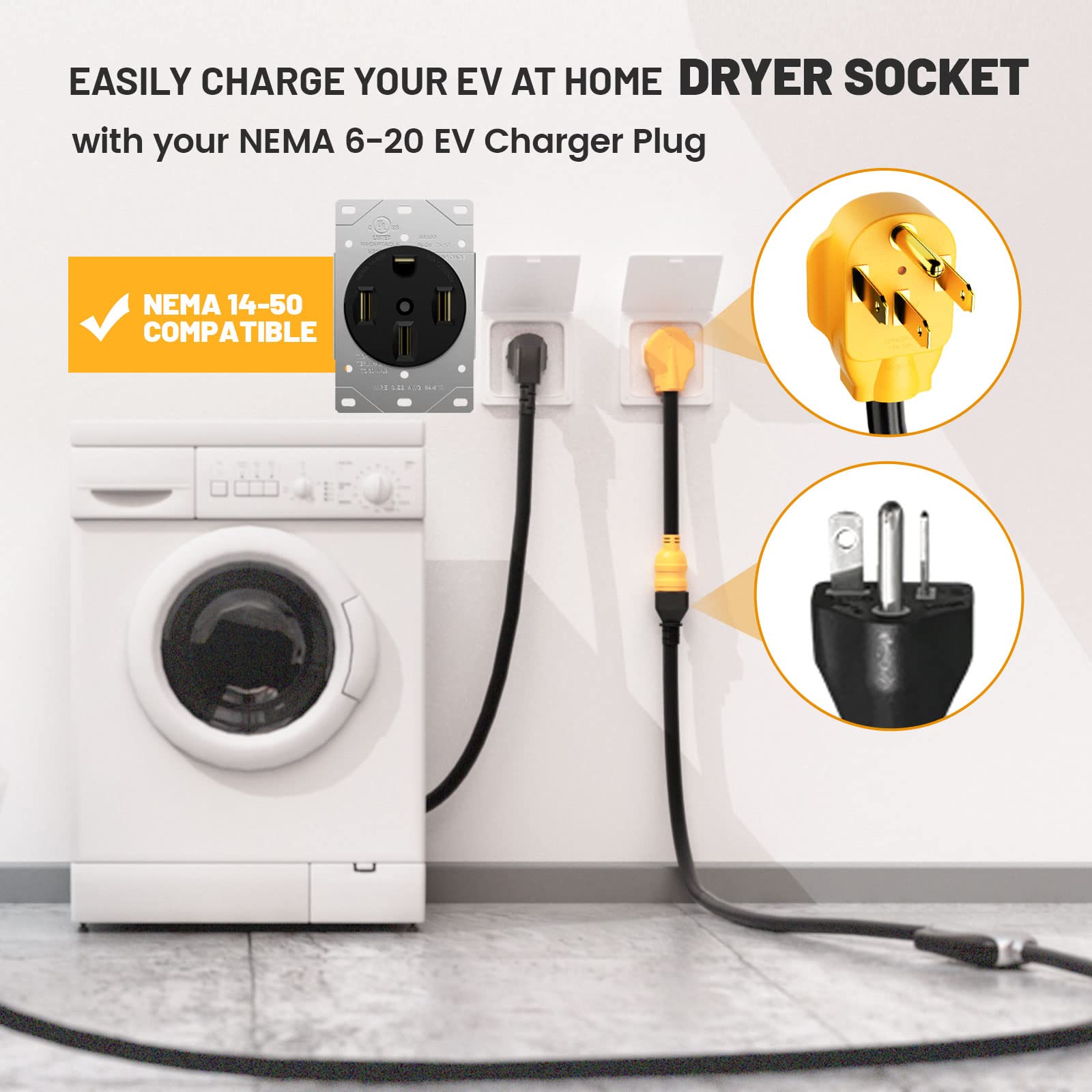 MECMO NEMA 14-50P to NEMA 6-20R for Tesla EV Charging Adapter with Surge Protector Breaker, 1FT 50A 14-50P RV/Generator/Range Plug to 6-15/20R Home Outlet with 20A Breaker