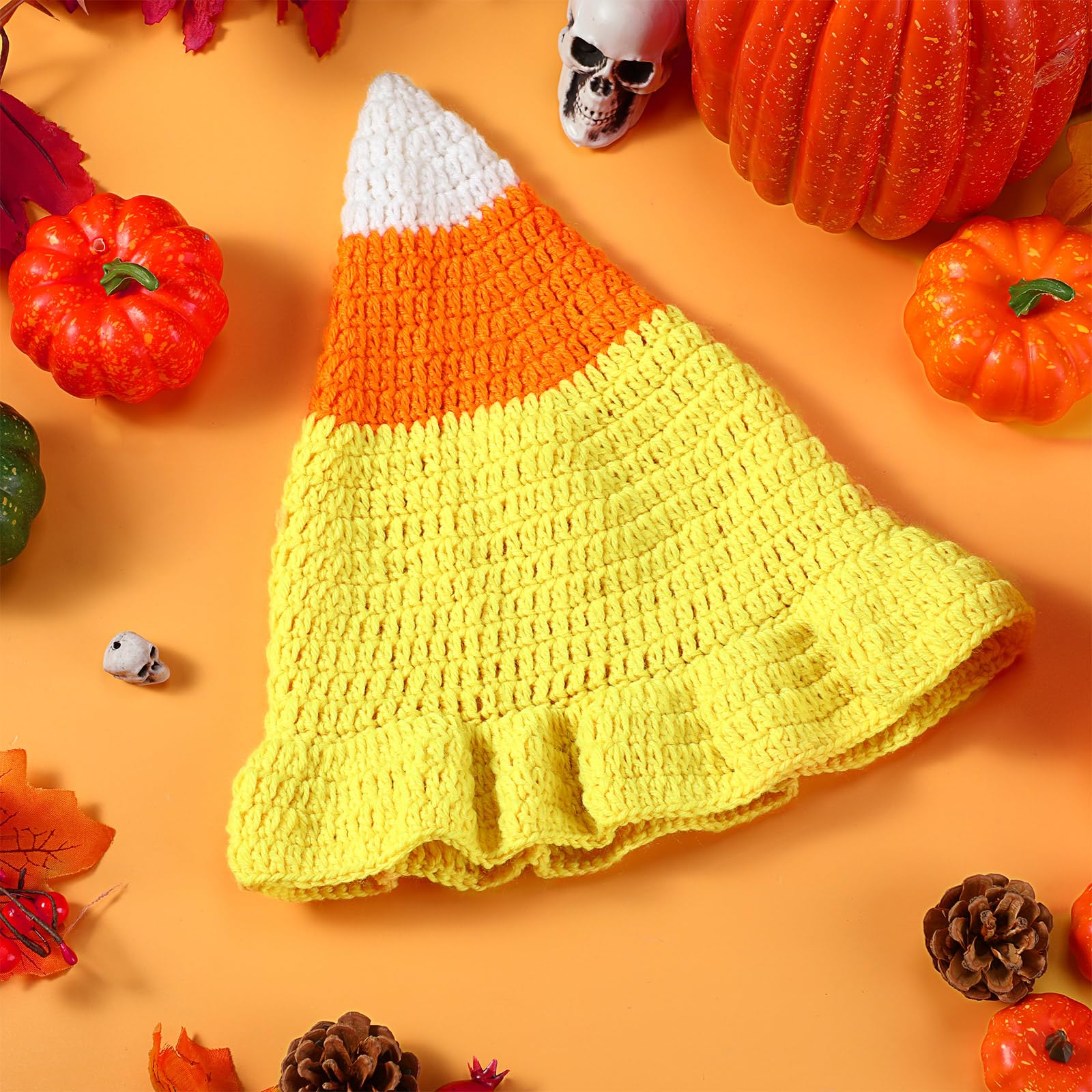 Panitay 10.63 x 12.99 Inch Candy Corn Witch Hat Crochet Pattern for Women Adult Knitted Crochet Wizard Hat for Autumn Halloween Cosplay Party Decorations, Orange, White and Yellow