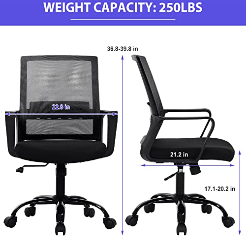 Pazidom Home Office Chair Mesh Chair Desk Chair Work Chair Computer Chair Rolling Chair with Arms for Home Office, Black